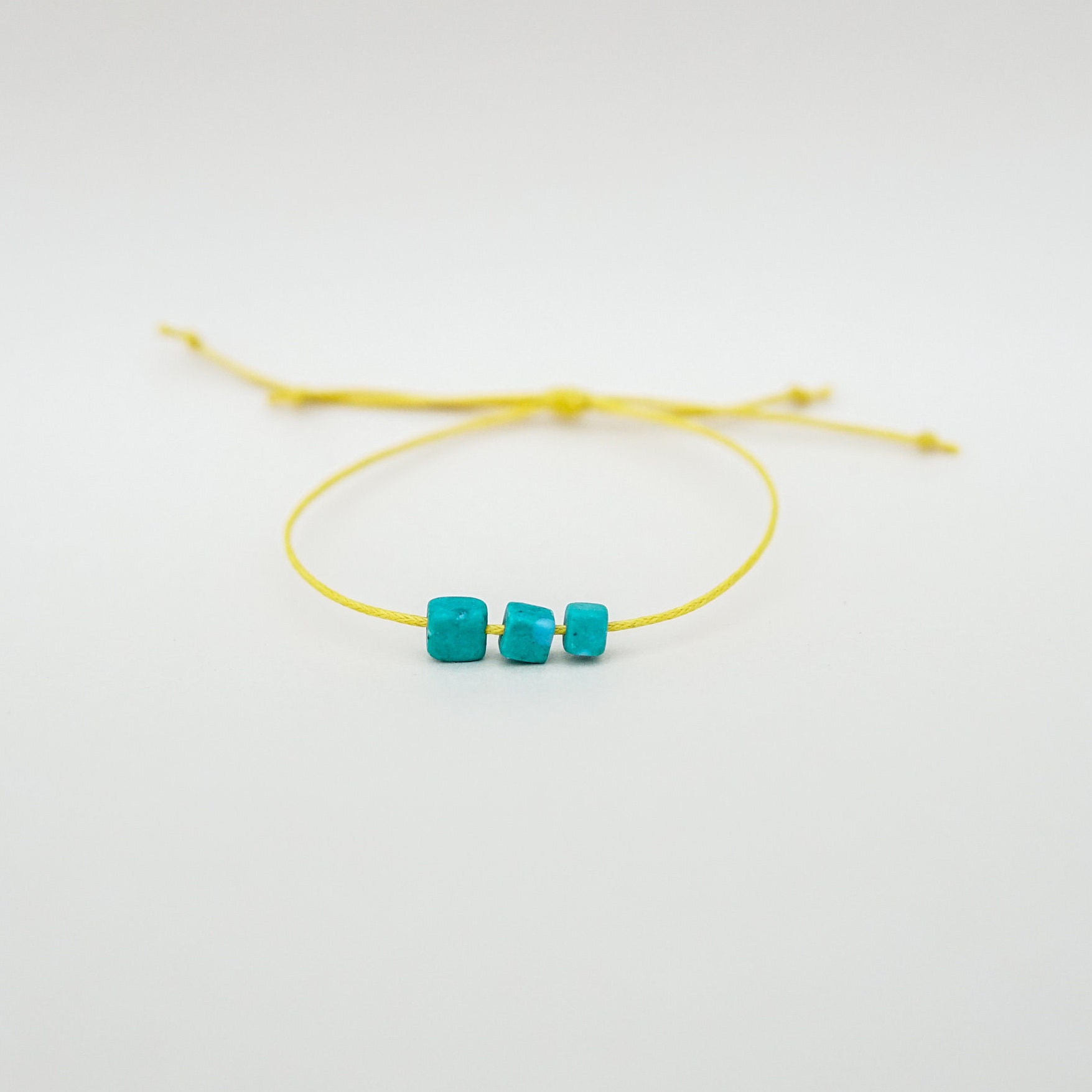 Yellow String Bracelet, Geometric Bracelet Square Shape Green Beads ...