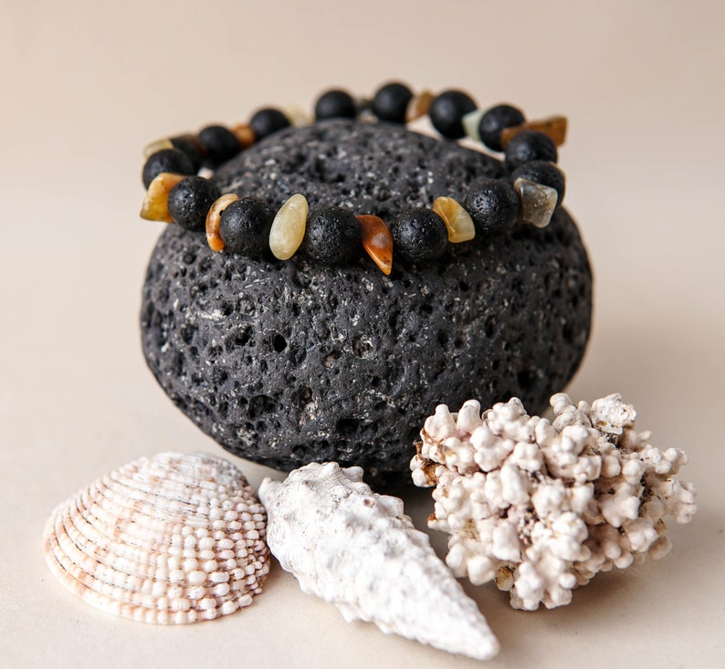 Black Lava, Brown Jasper 8mm Bracelet, Chop Bead Bracelet, Black Lava ...