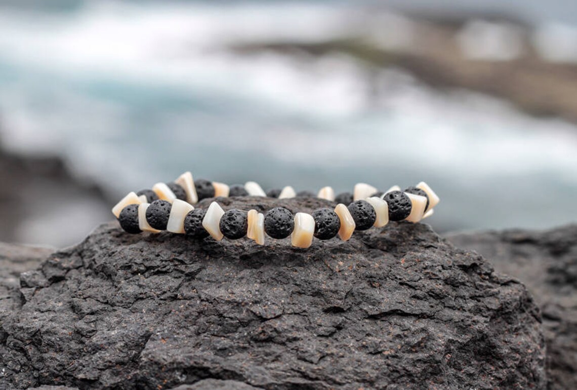 Natural Lava and Shell Bracelet From Canary Islands Handmade - Etsy