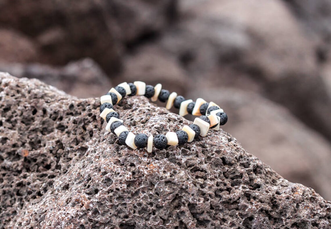 Natural Lava and Shell Bracelet From Canary Islands Handmade - Etsy