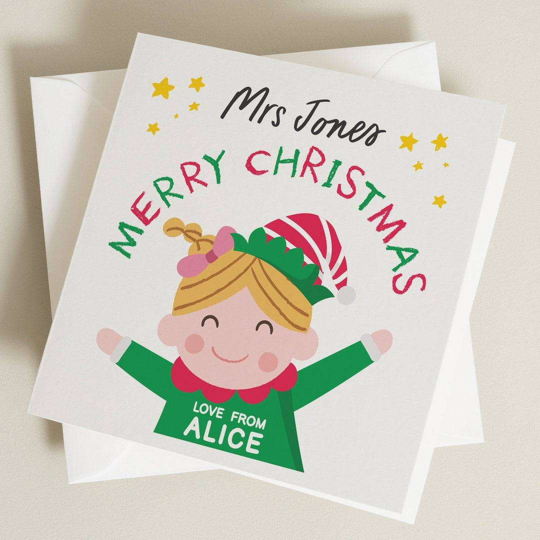 Elf Christmas Card for Teacher, Teacher Christmas Card, Teacher Thank ...