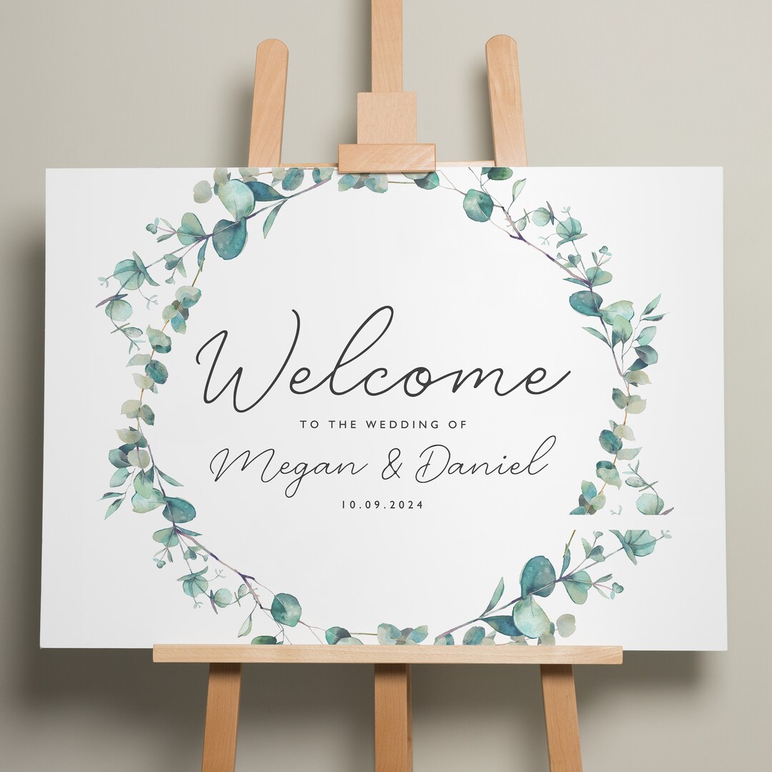 Floral Wreath Wedding Ceremony Sign, Simple Welcome Sign, Wedding ...