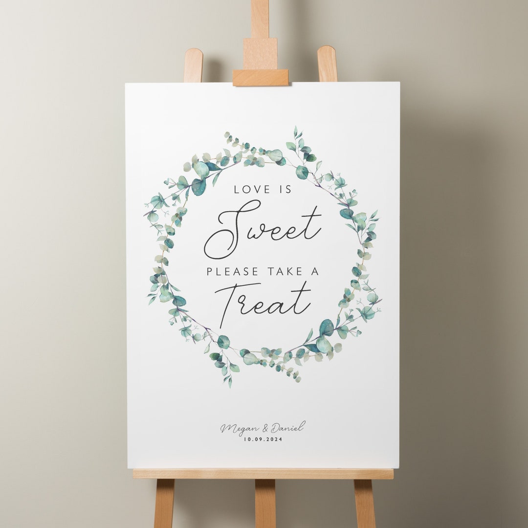 Greenery Wreath Wedding Sweet Table Sign, Sweet Station Wedding Sign ...