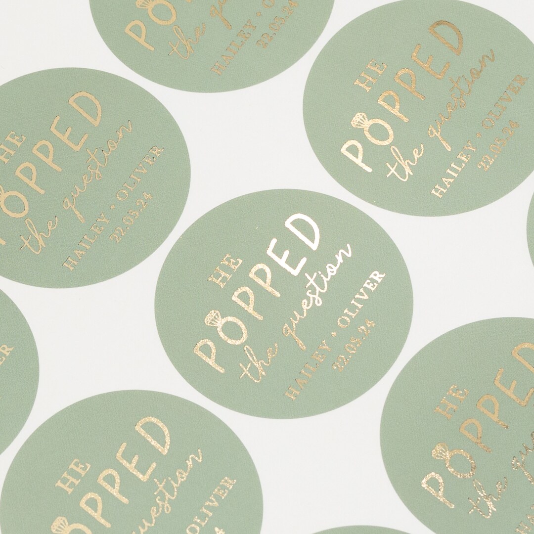 Engagement Party Stickers, Sage Green Stickers, Custom Foil Stickers ...