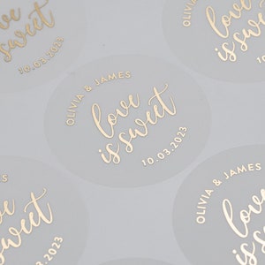 Sweet Bag Wedding, Cute Foil Wedding Favour Stickers, Gold, Silver or ...