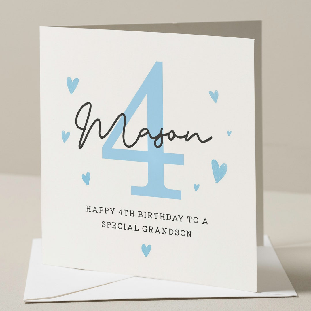 4th Birthday Card for Grandson, Personalised Grandson Fourth Birthday ...