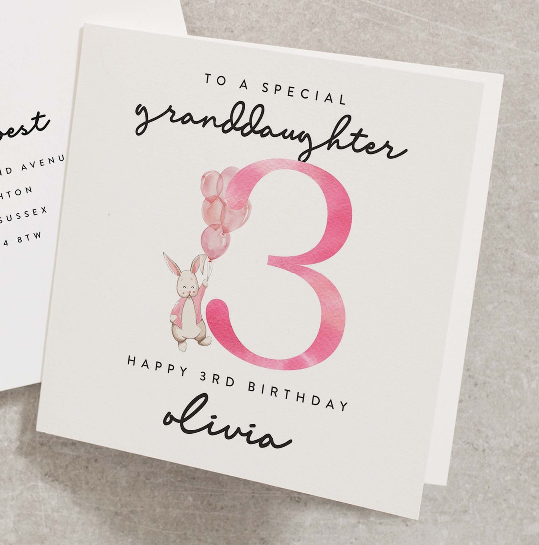 Granddaughter Birthday Card Personalised Granddaughter 3rd Birthday