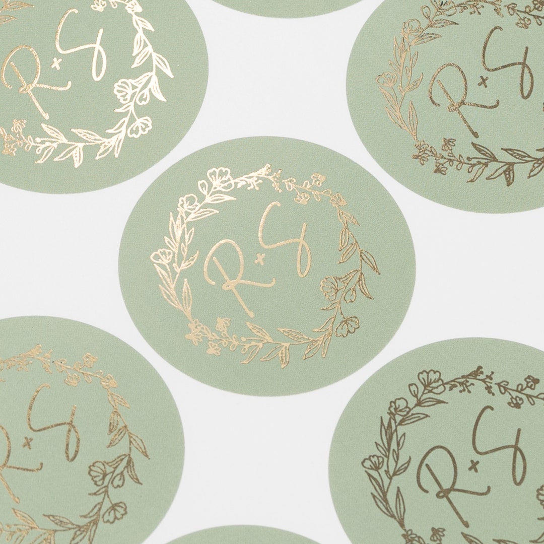 Wedding Stickers, Sage Green Stickers, Personalised Foil Stickers ...