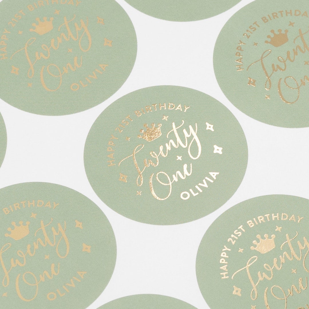 21st Birthday Stickers 21st Birthday Party Favour Sage Green - Etsy