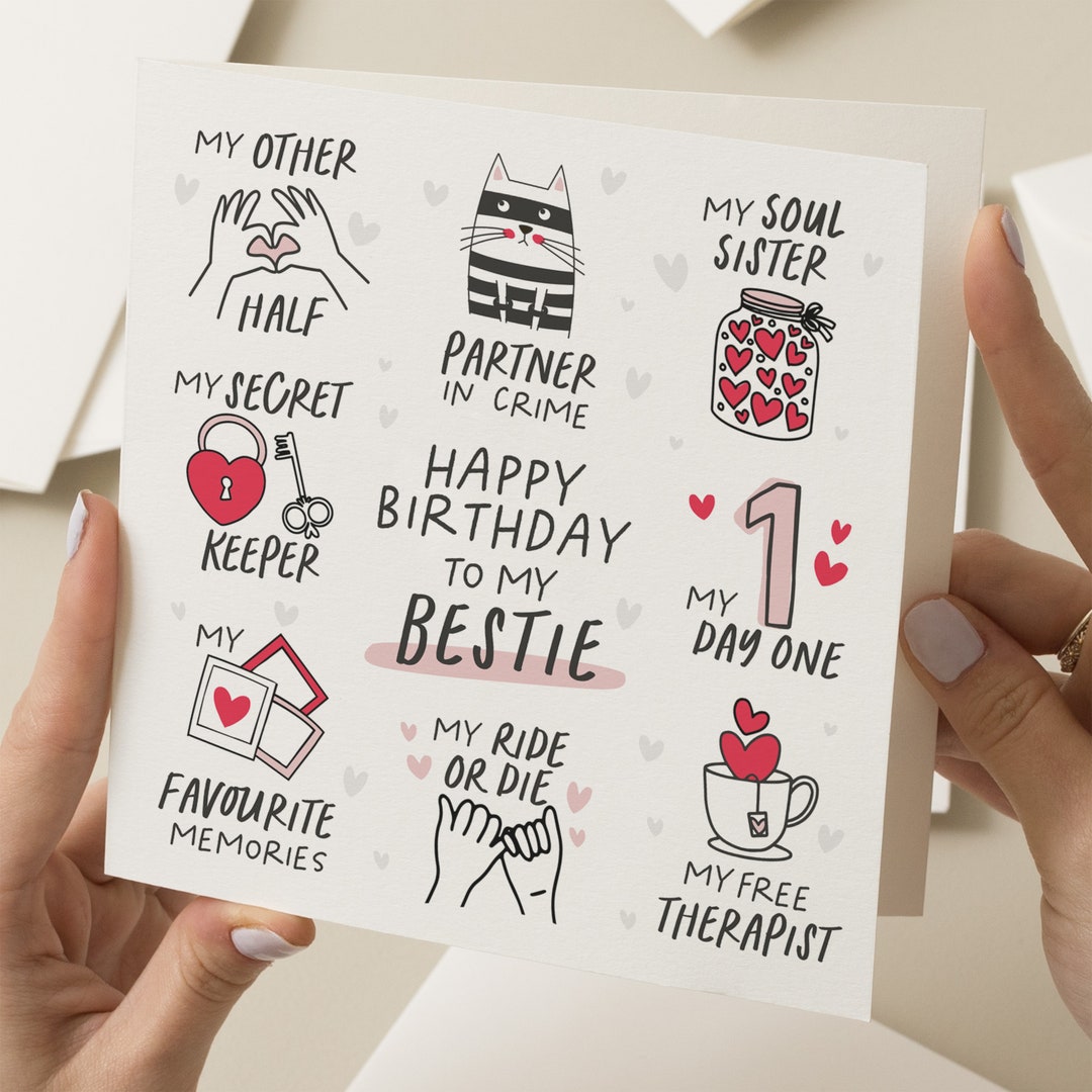 Bestie Birthday Card, Personalised Birthday Card Bestie, Happy Birthday ...