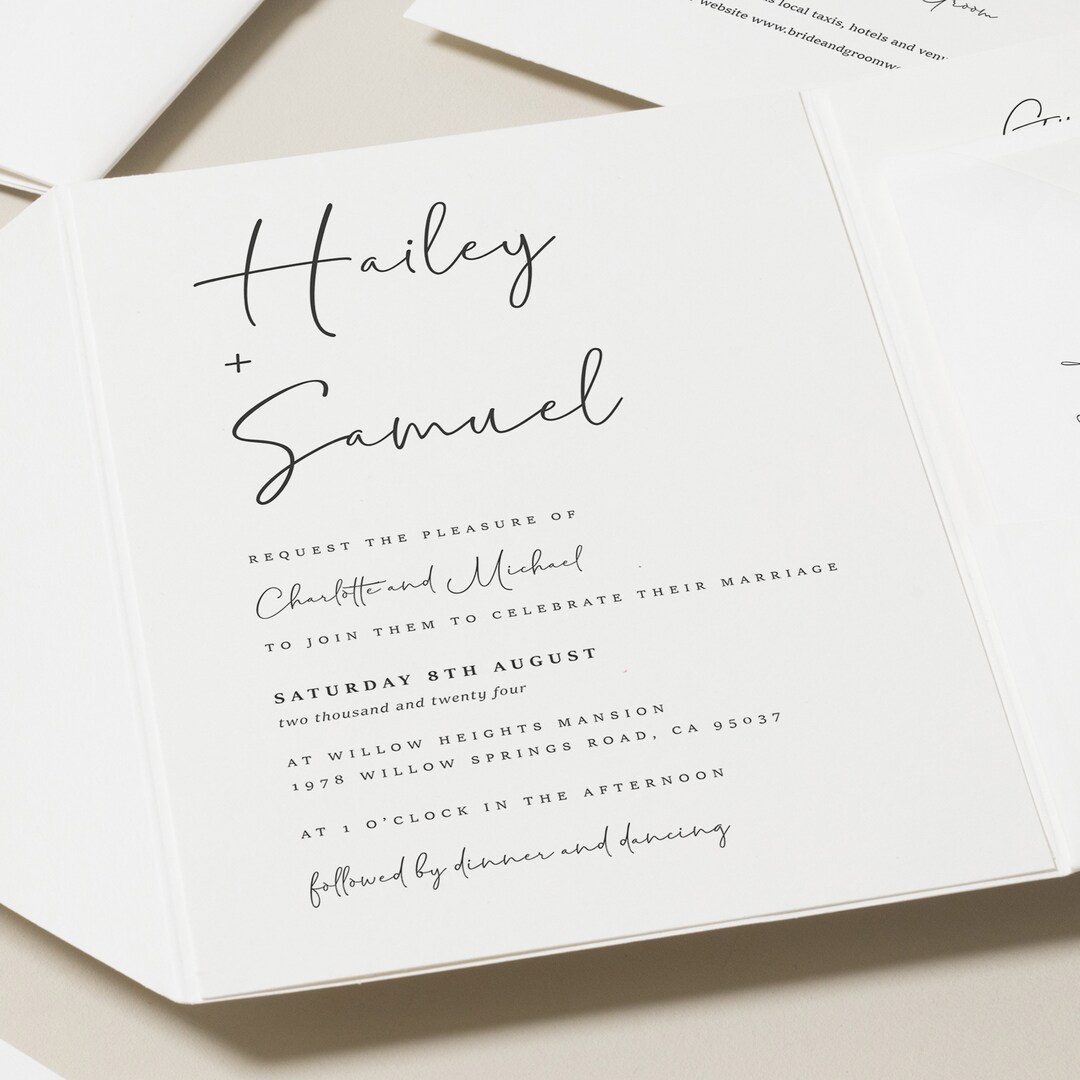 Simple White Wedding Invitation Suite, Modern Wedding Invites, Elegant ...