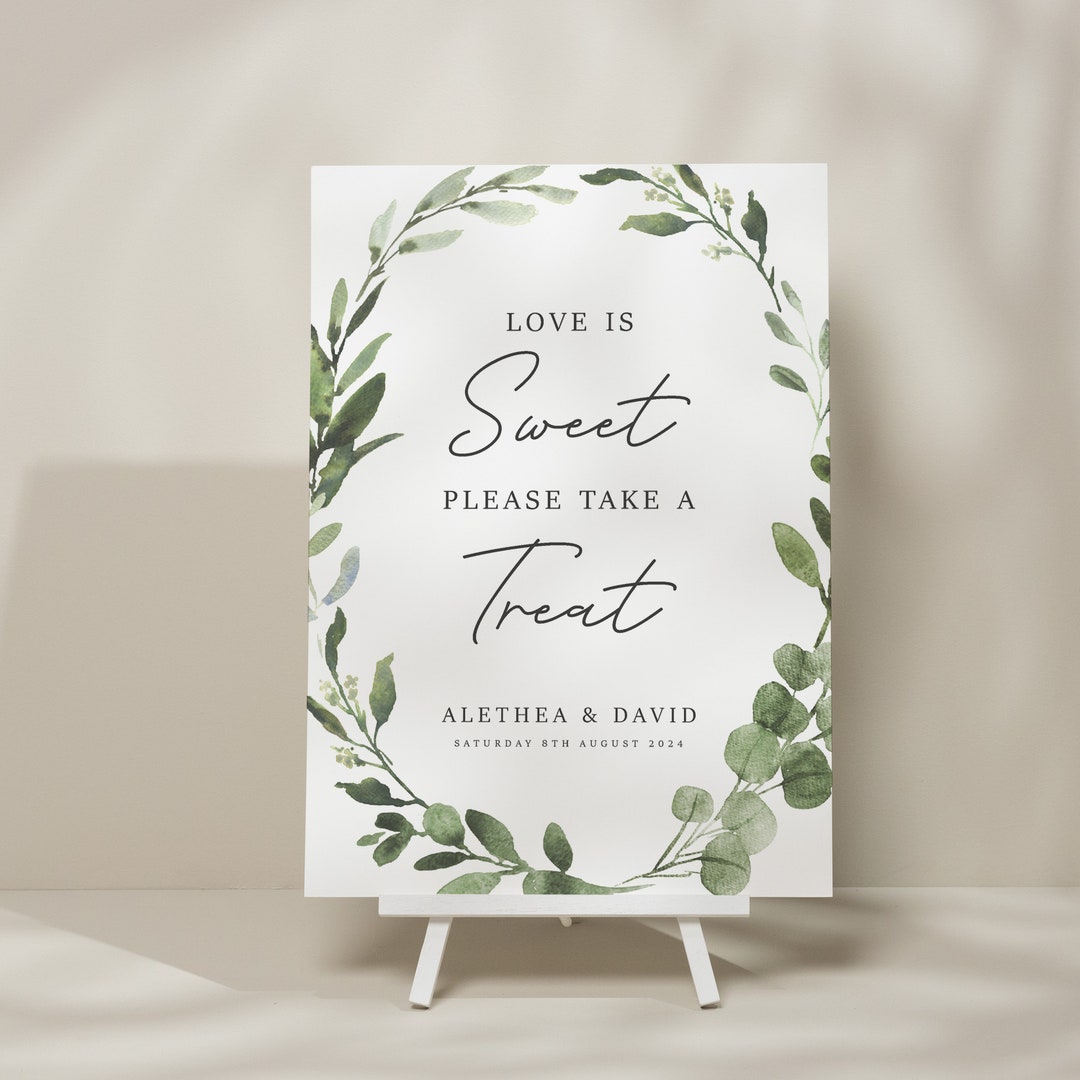 Botanical Wedding Sweet Table Sign, Eucalyptus Sign, Sweet Station ...