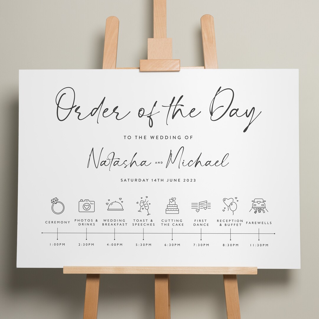 Personalised Calligraphy Modern Wedding A1 Timeline Sign, Order of the ...