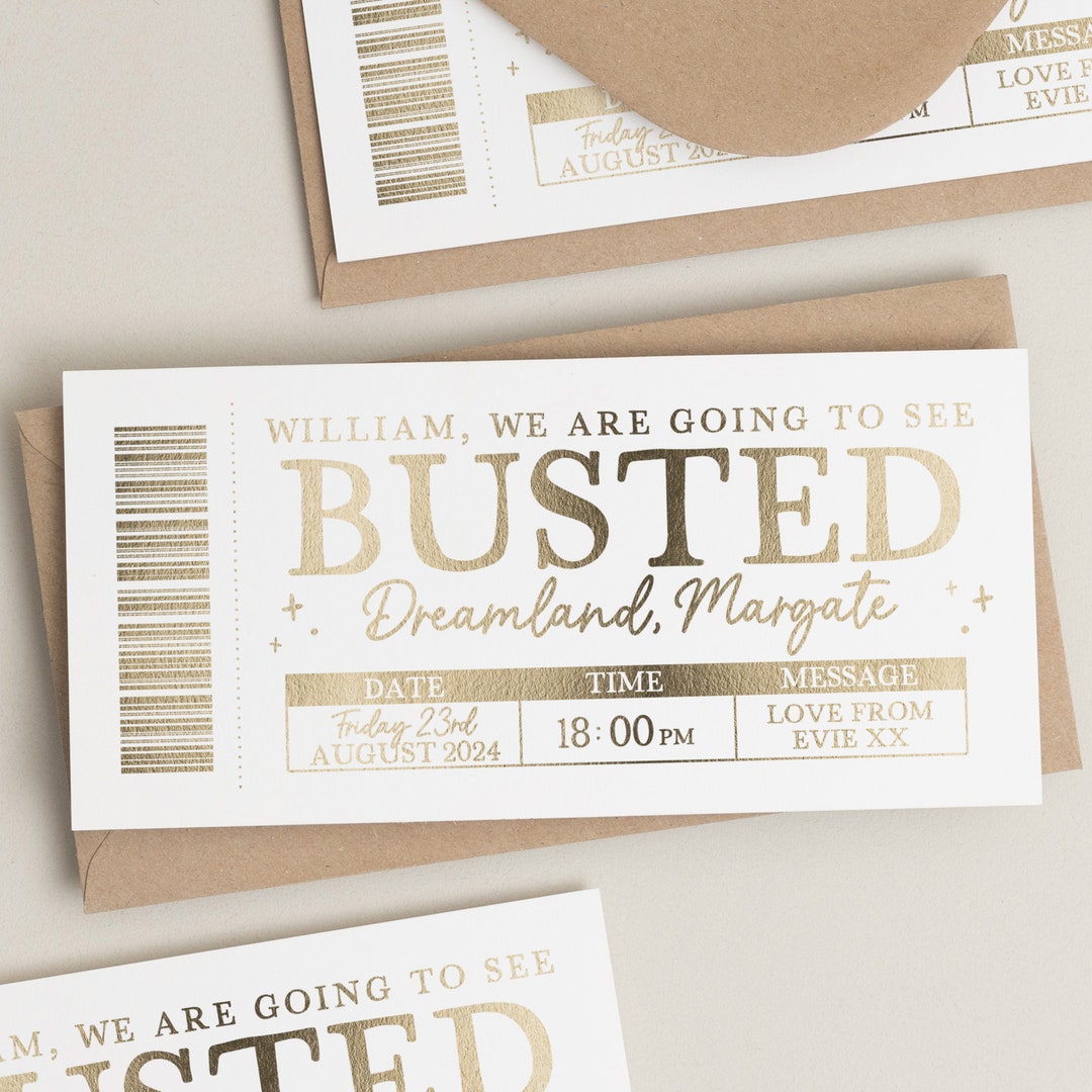 Busted Gig Ticket Gift Voucher, Personalised Gold Foil Scratch Gift ...