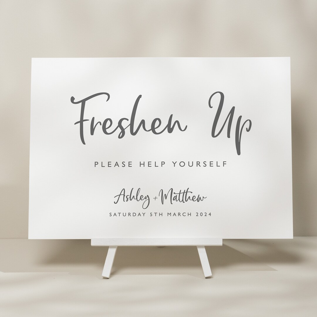 Script Wedding Freshen up Sign, Bathroom Basket Wedding Signage ...