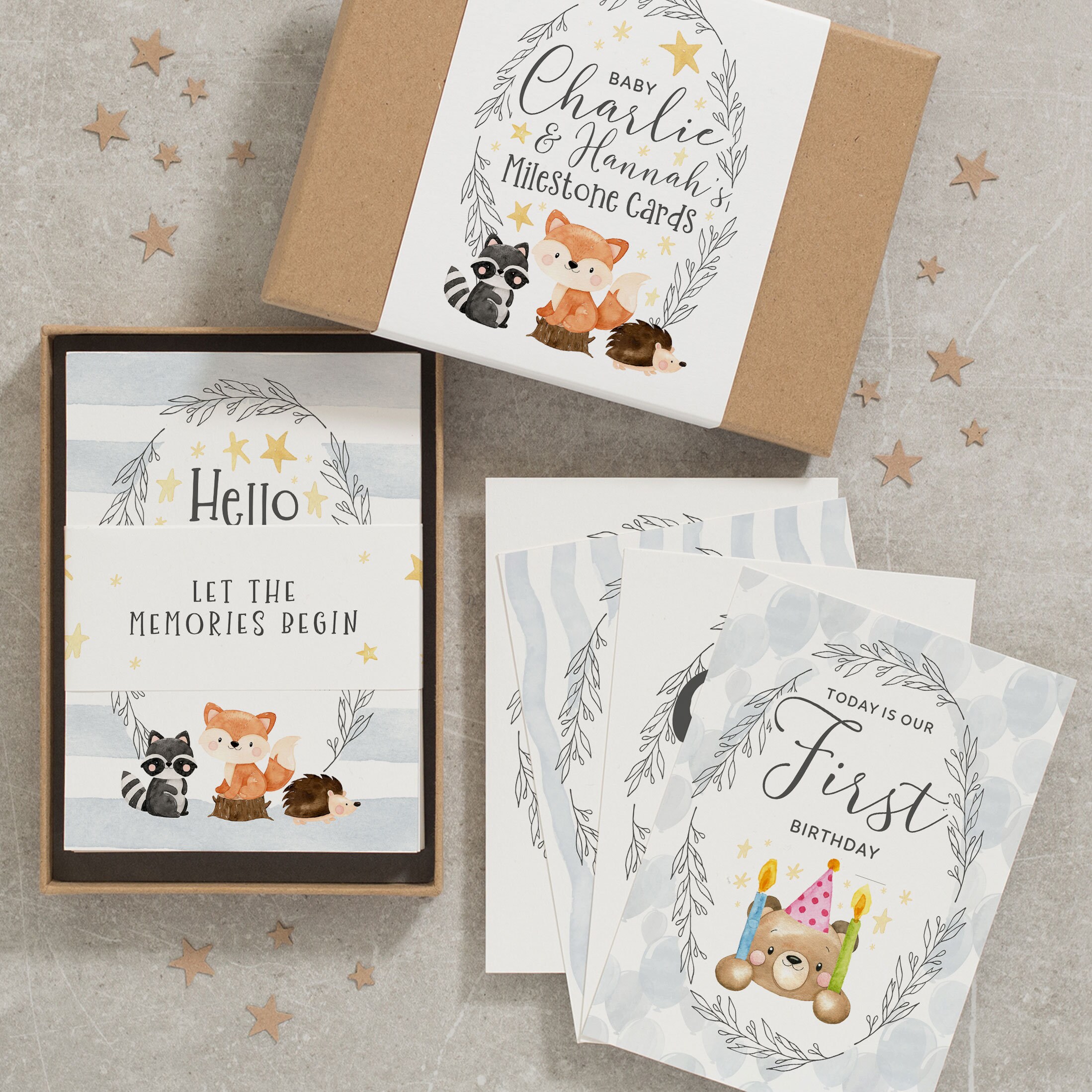 Twin Milestone Cards Woodland Milestone Cards Gender Neutral - Etsy UK