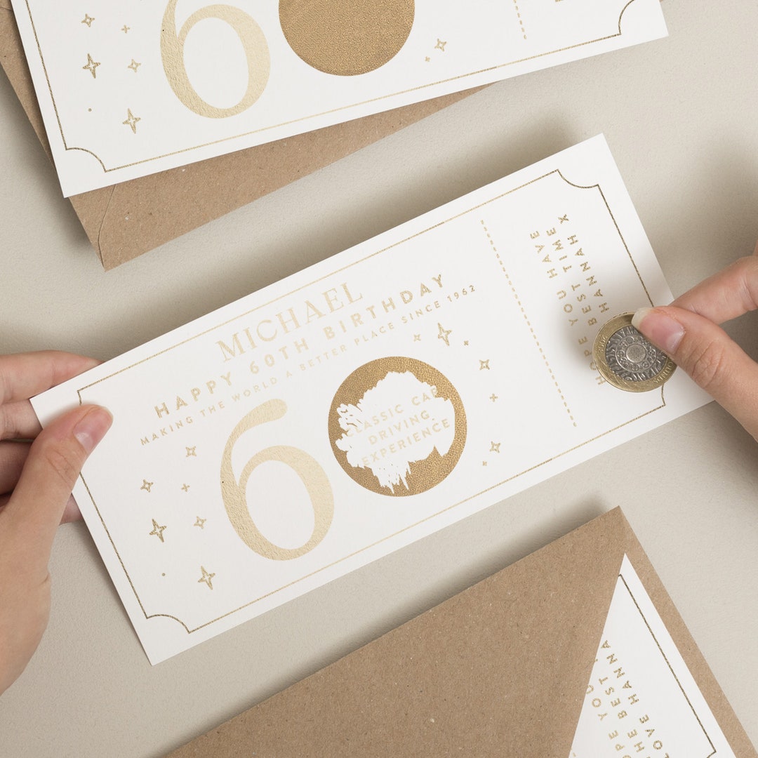 60th Birthday Gift Voucher, 60th Birthday Card, Gold Foil Scratch Card ...