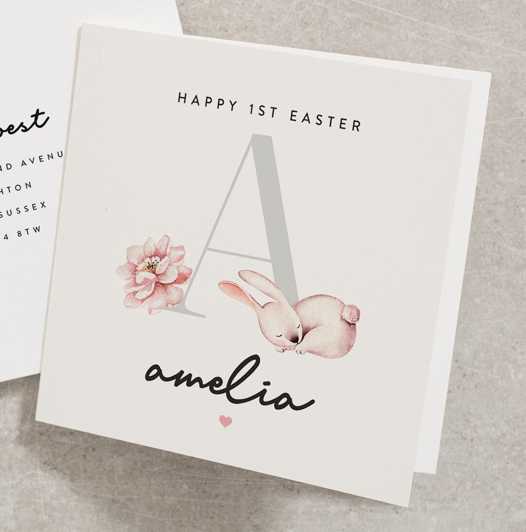 1st Easter Card for Girl, Alphabet Card for Child, Happy Easter Card ...