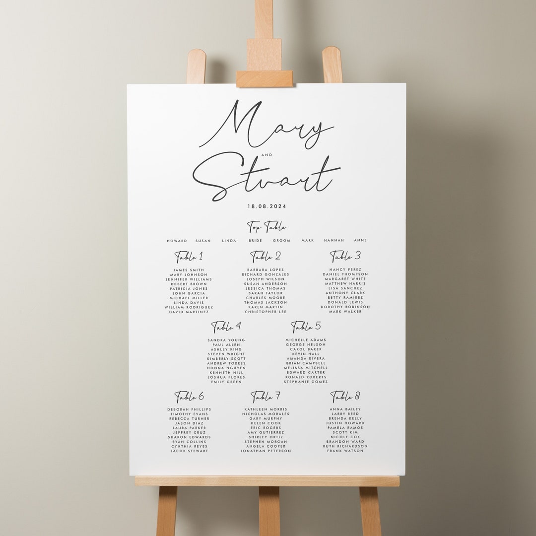 Elegant Wedding Find Your Seat Sign, Simple Wedding Table Plan ...