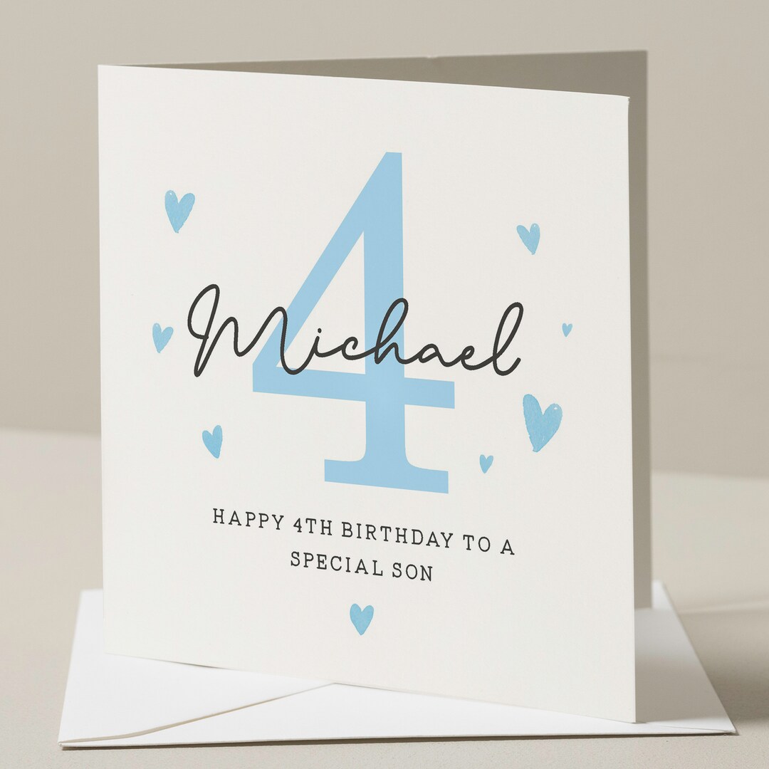 4th Birthday Card for Son, Personalised Son Fourth Birthday Card, 4th ...