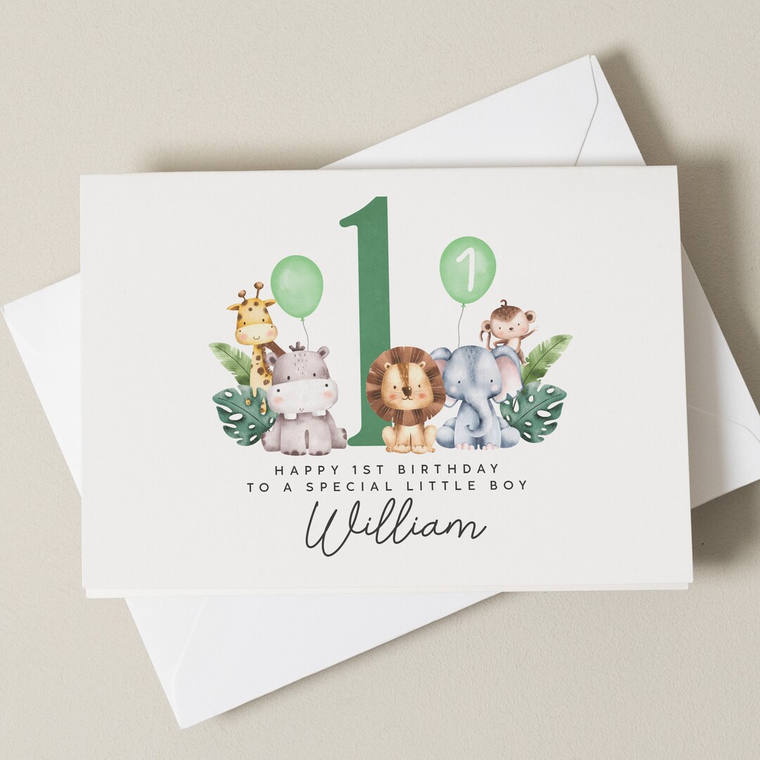 Animal 1st Birthday Card, for Boy, for Girl, Safari Birthday Card for ...