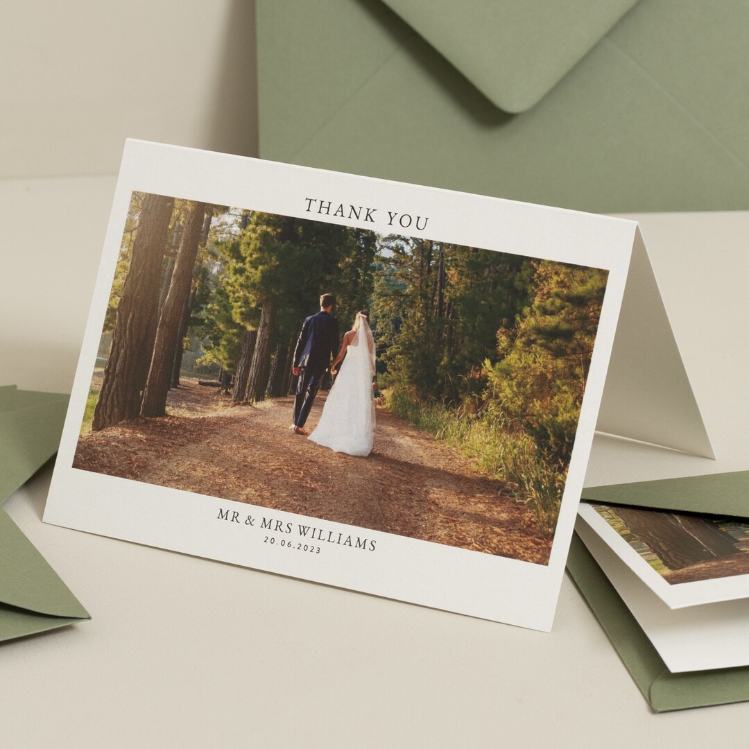 Traditional Design Wedding Thank You Cards Simple Large Photo - Etsy