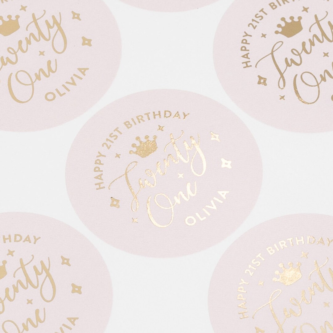 21st Birthday Stickers, 21st Birthday Party Favour, Blush Pink Stickers ...