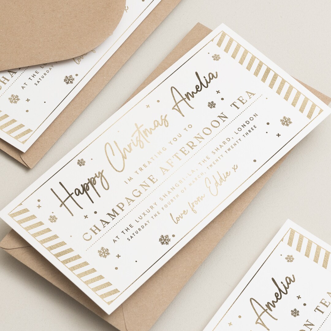 Personalised Christmas Gold Foil Scratch Gift Voucher, Gold Foil ...