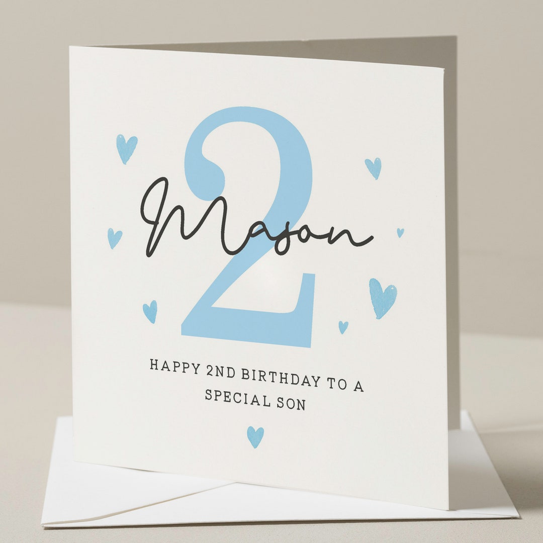 2nd Birthday Card for Son, Personalised Son Second Birthday Card, 2nd ...