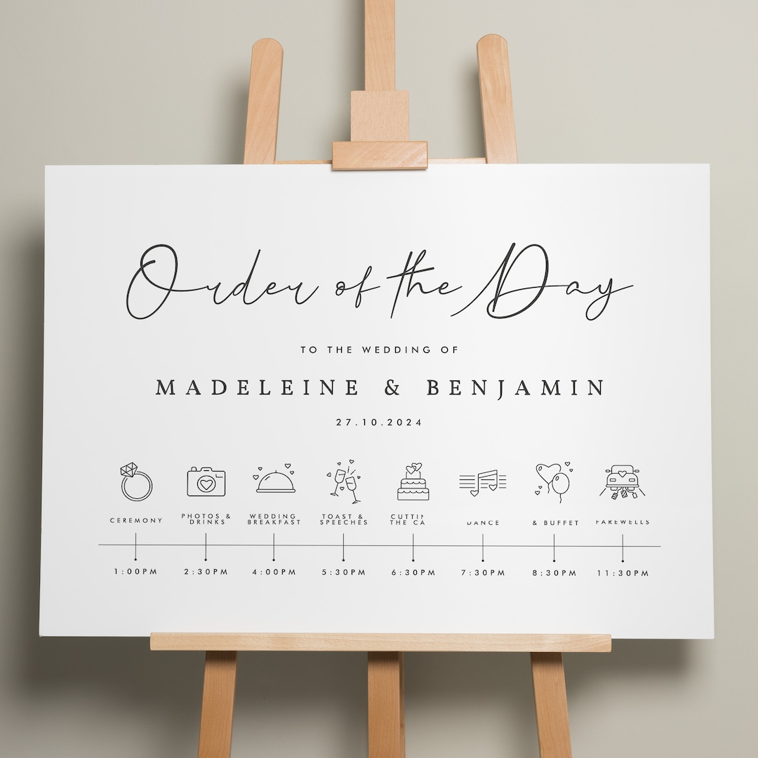 Wedding Order of the Day Sign, Simple Order of Event Timeline Sign ...