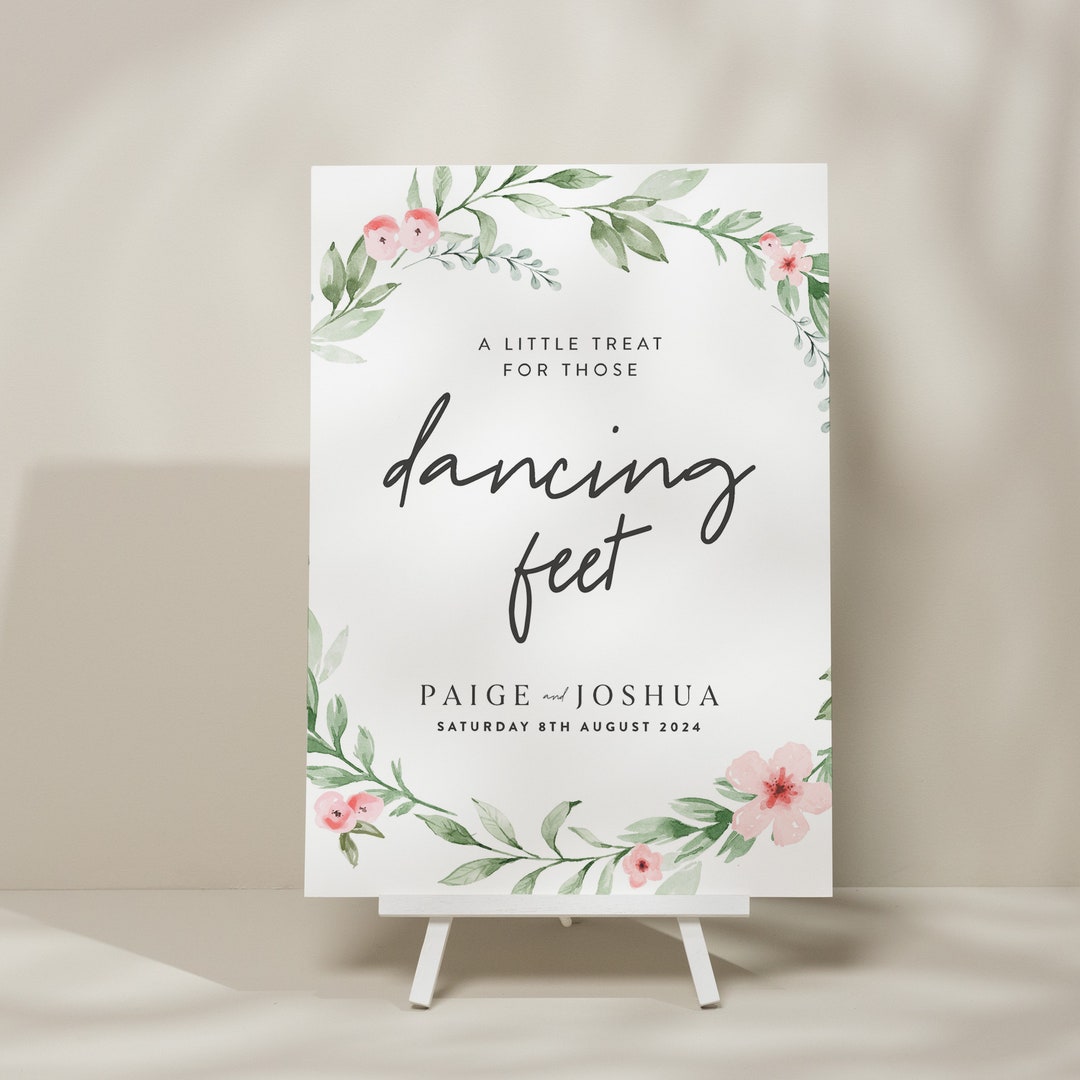 Floral Dance Floor Sign, Dancing Feet Wedding Sign, Flip Flop Wedding ...