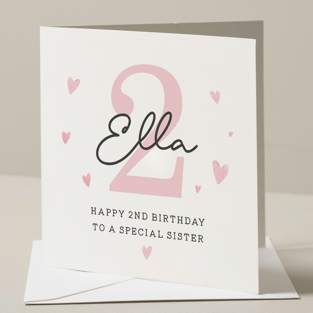 2nd Birthday Card for Sister, Personalised Sister Birthday Card, Second ...