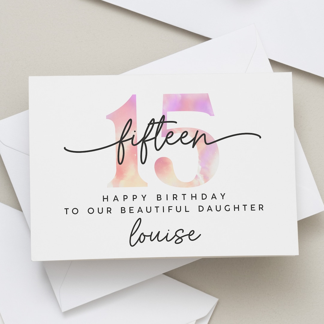 Personalised 15th Birthday Card for Her, Fifteenth Birthday Card ...