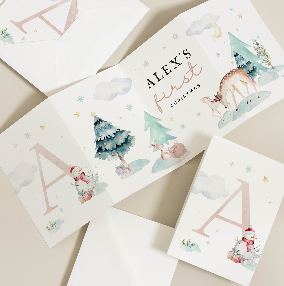 Happy 1st Christmas Card, Personalised Christmas Card for Girl, First ...