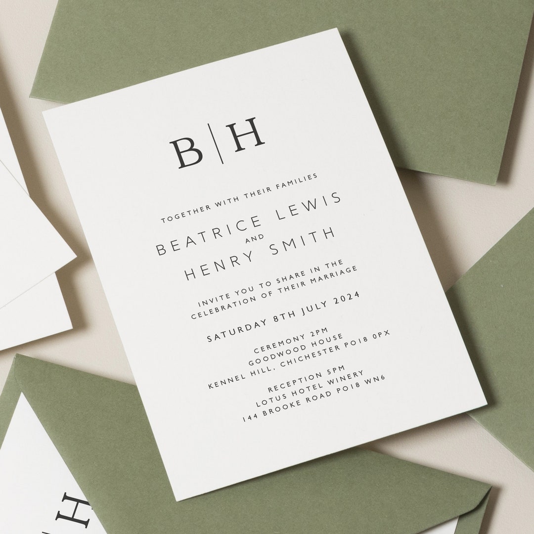 Minimal Wedding Invitation Suite, Modern Wedding Invitation, Black and ...
