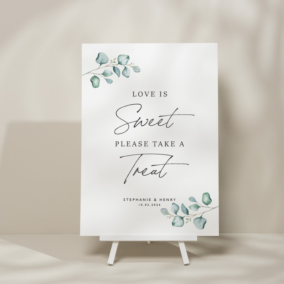 Eucalyptus Wedding Sweet Table Sign, Wedding Sweet Station Sign ...