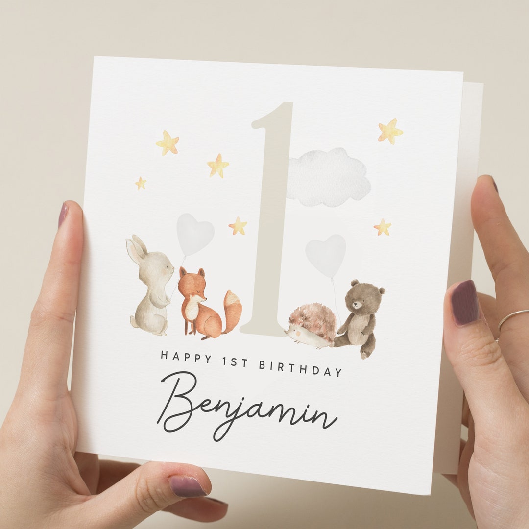 Personalised 1st Birthday Card, Woodland Birthday Card, Children's ...