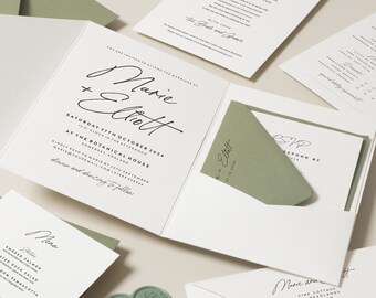 Green Pocketfold Invitation - Etsy