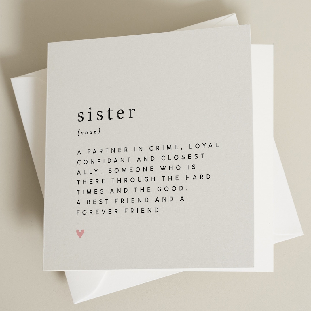 Sister Birthday Card, Sister Definition Card, Gift for Sister, Simple ...