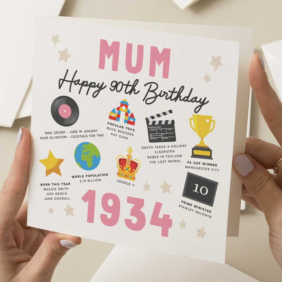 90th Birthday Card for Mum, Fact Birthday Card for Mum, Gift for Mum ...