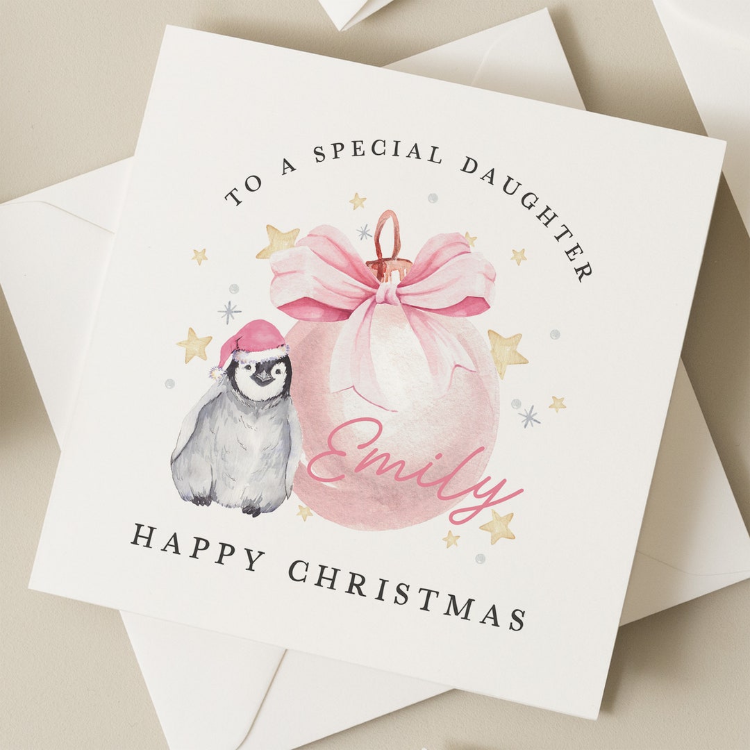 Daughter Christmas Card, Personalised Christmas Card, Penguin Christmas ...
