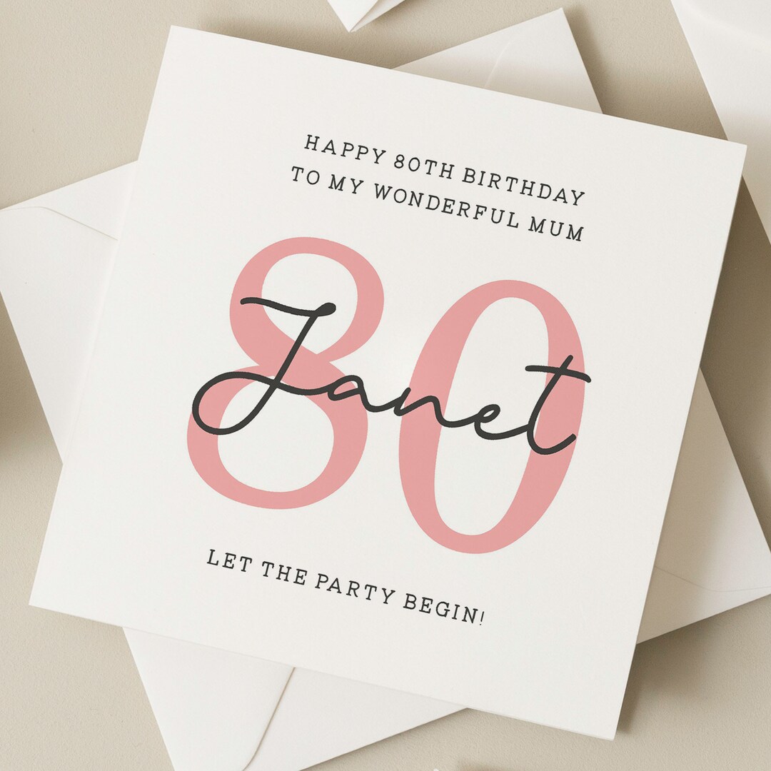 Personalised 80th Birthday Card for Mum, Eightieth Birthday Mum Card ...