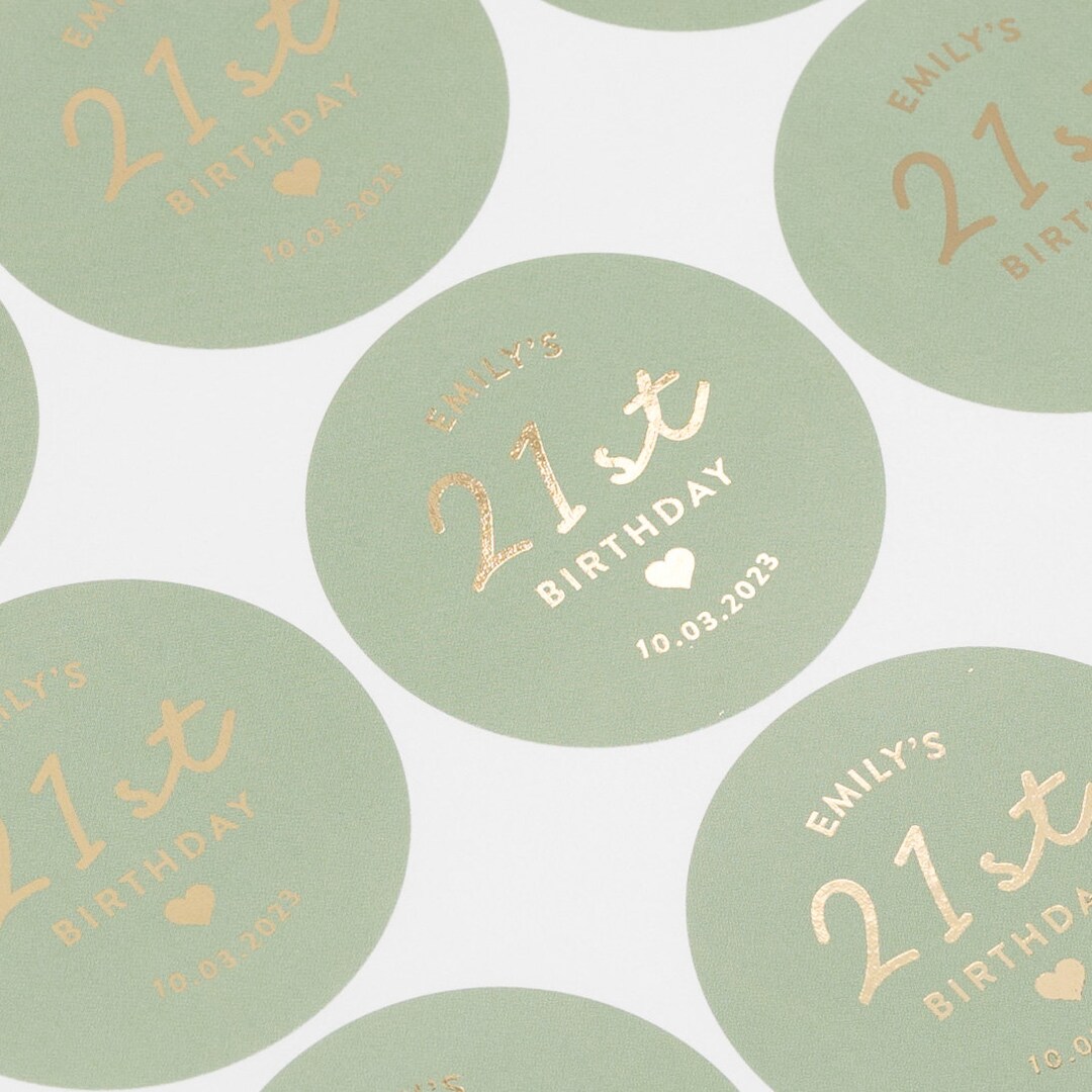 21st Birthday Stickers, Sage Green Stickers, 21st Birthday Party Favour ...