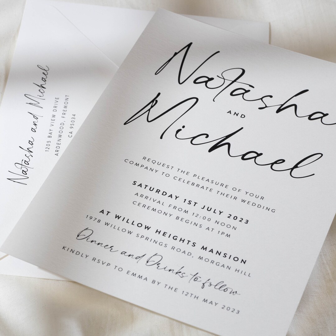 Minimal Wedding Invitation Suite, Modern Wedding Invitation Set, Black ...