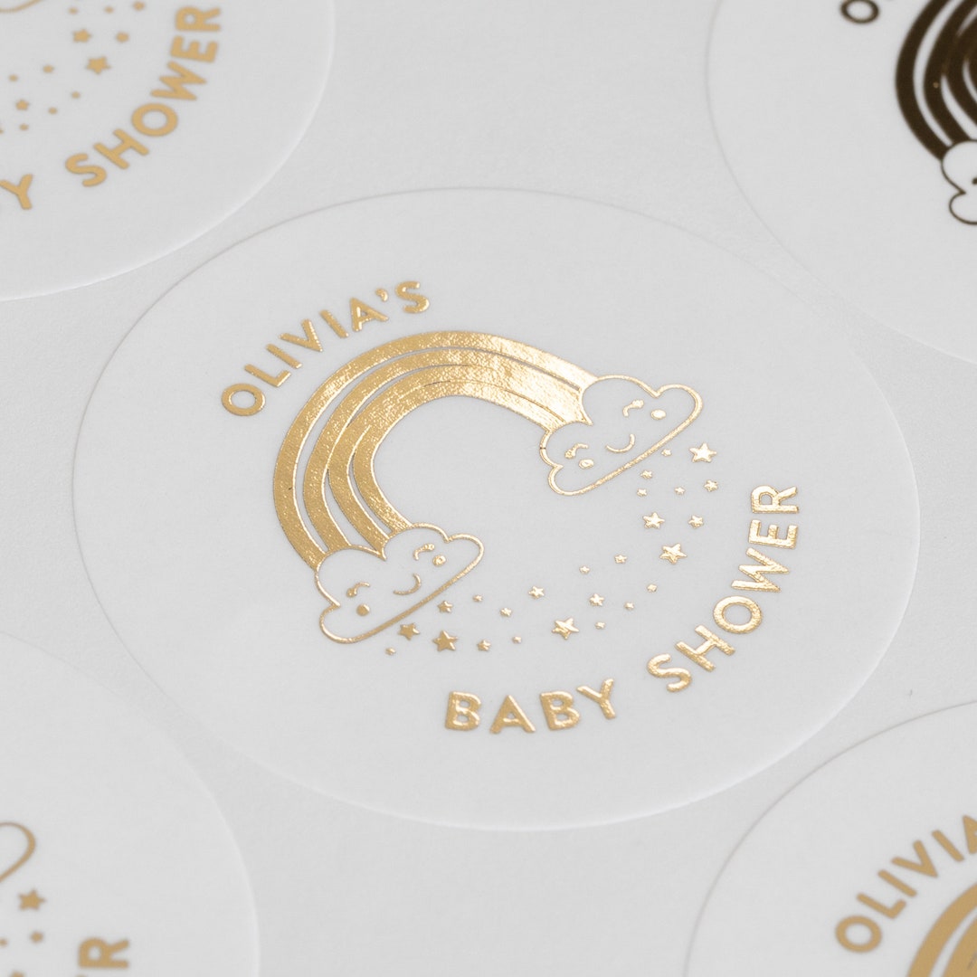 Personalised Baby Shower Stickers, Foiled Baby Stickers for Decoration ...