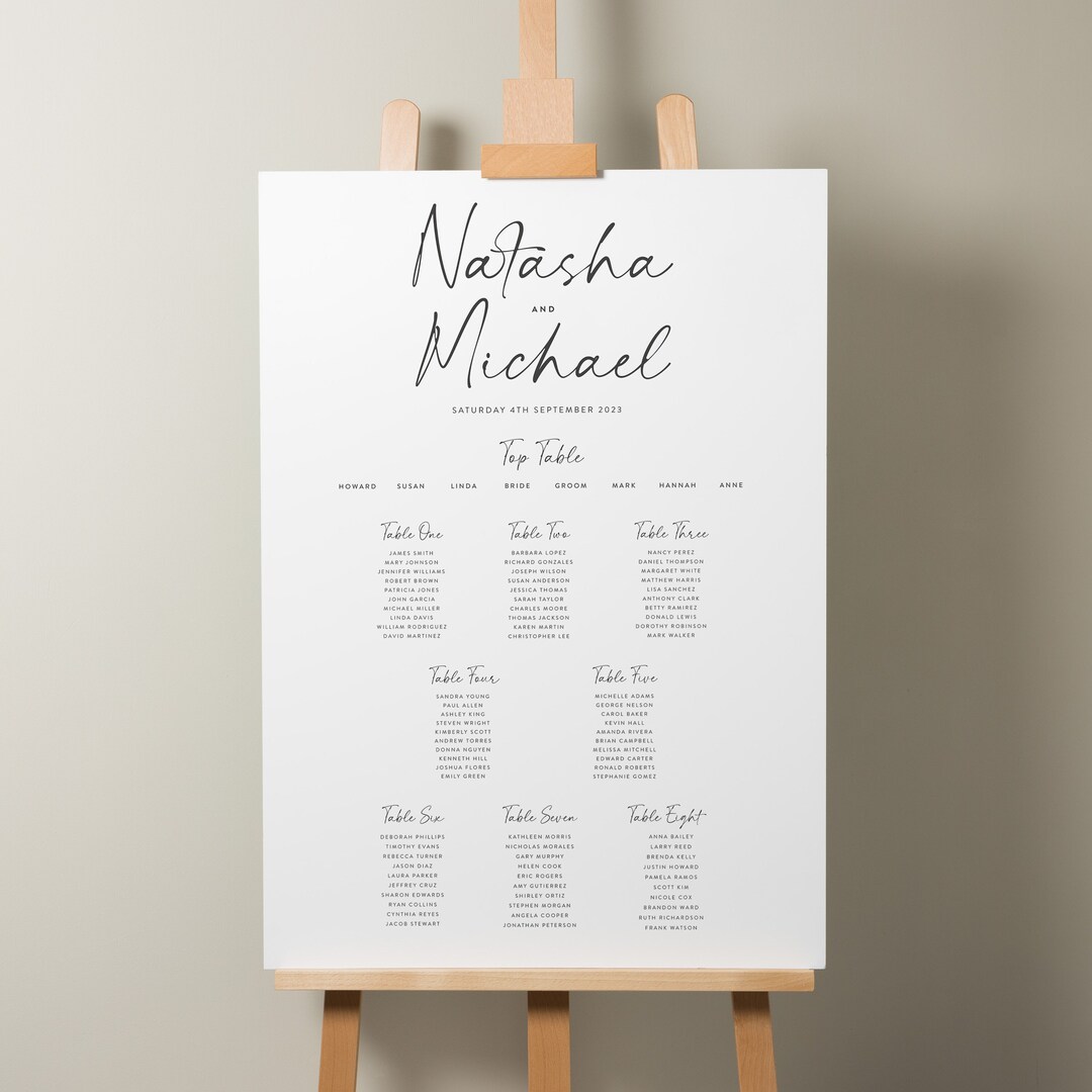Simple Modern Wedding Table Plan, Personalised Modern Seating Plan ...
