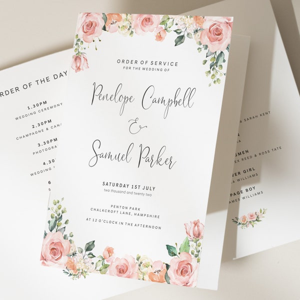 Order of Service Wedding Template - Etsy UK