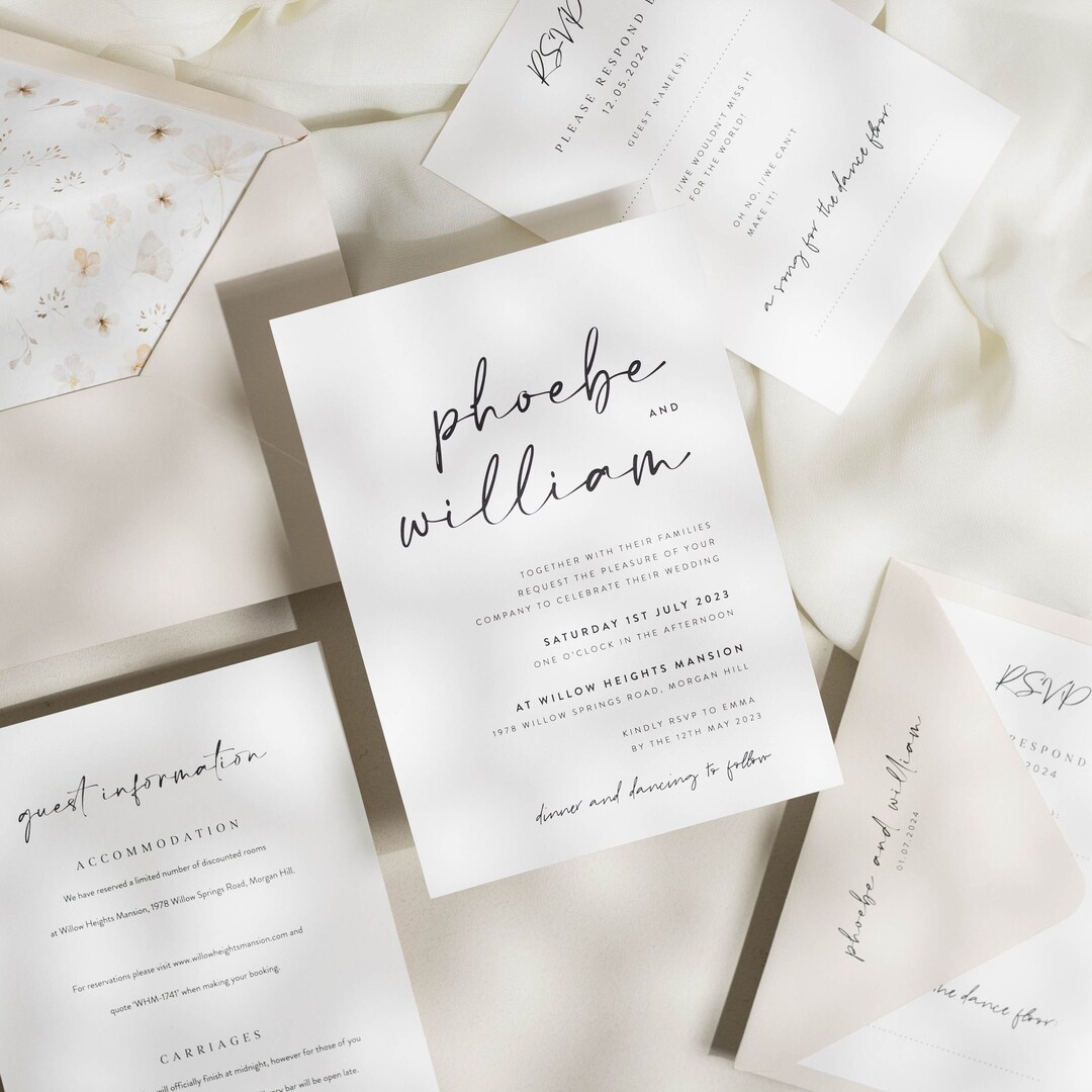 Simple Wedding Invitation Set, Floral Wedding Invitation Suite With ...