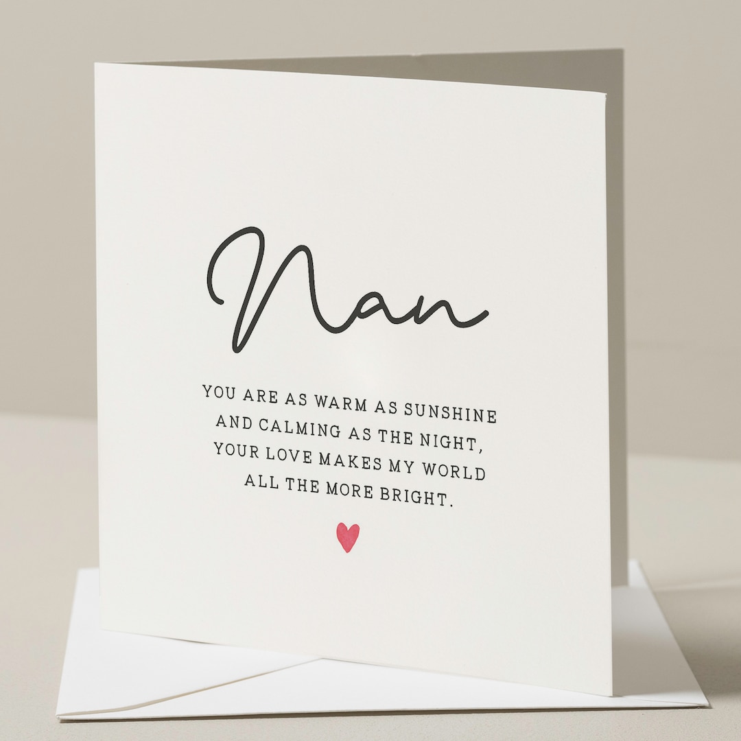 Poem Card for Nan, Grandma Birthday Card, to Her, Birthday Gift for Nan ...