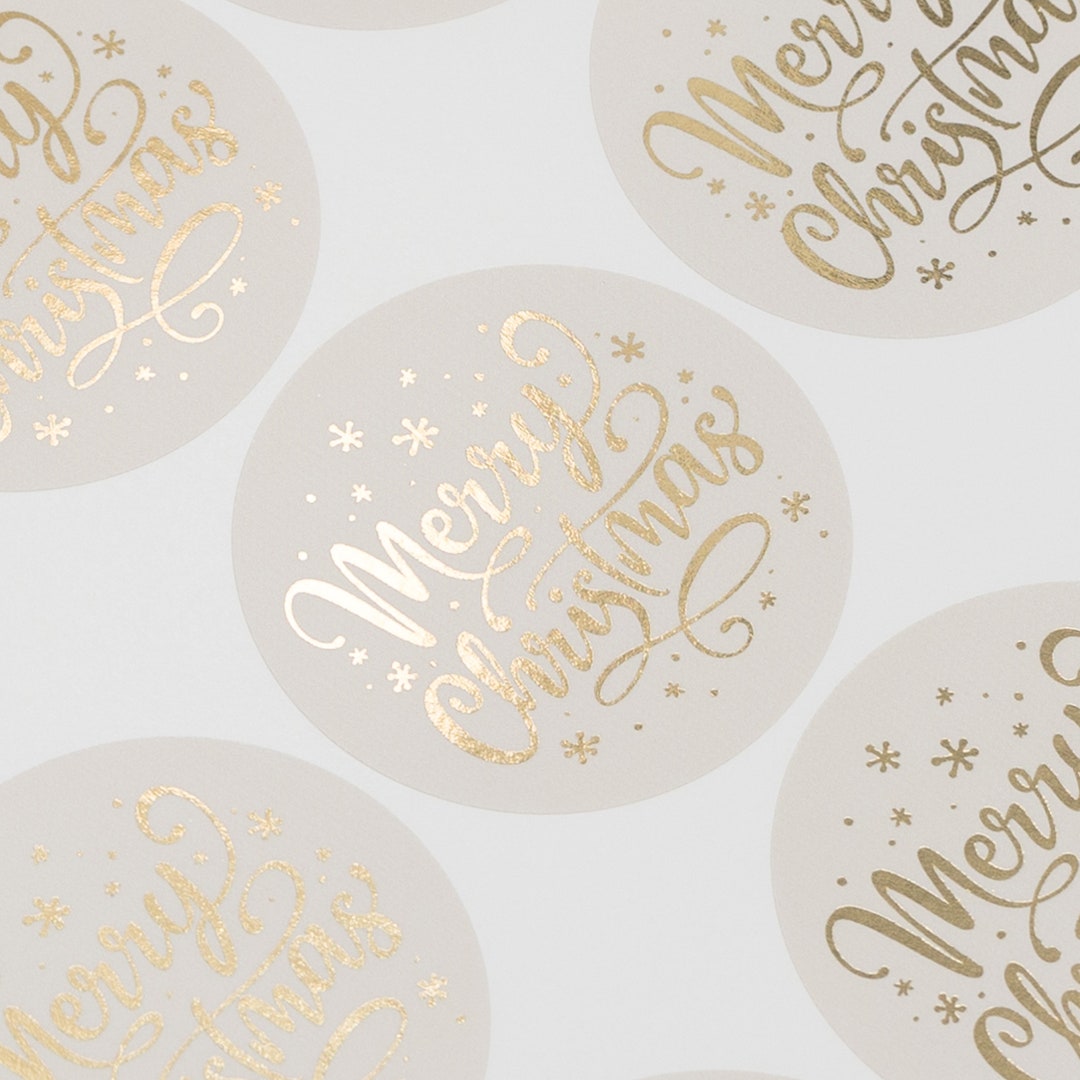 Gold Christmas Stickers Merry Christmas Cream Sticker Labels - Etsy
